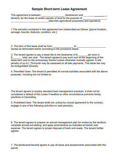Short-Term Lease Agreement - 10+ Examples, Format, Pdf | Examples