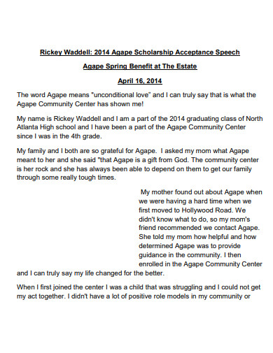 Scholarship Acceptance Speech - 6+ Examples, Format, Sample | Examples