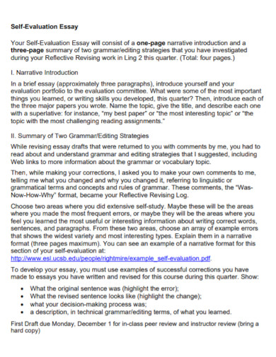  Self Evaluation Essay Assignment Self Assessment Essay 2022 11 15
