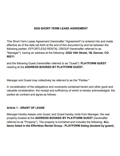 Short-Term Lease Agreement - 10+ Examples, Format, Pdf | Examples