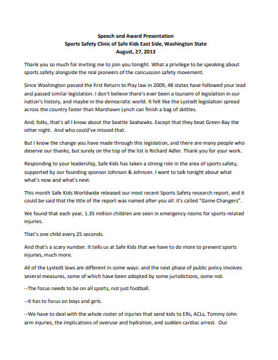 Sports Award Speech 3 Examples Format Sample Examples