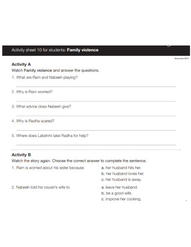 Family Activity Sheet - 9+ Examples, Format, Pdf