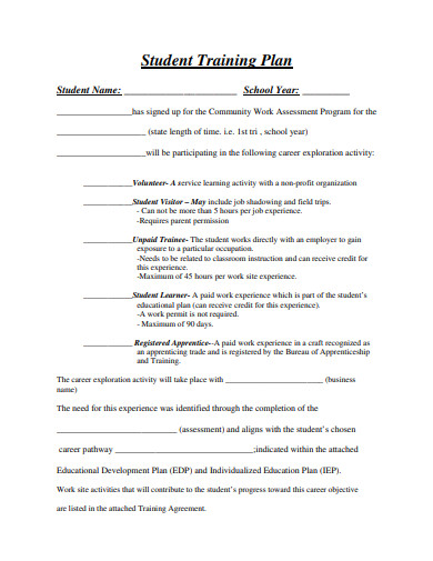 Student Training Plan - 10+ Examples, Format, Pdf | Examples