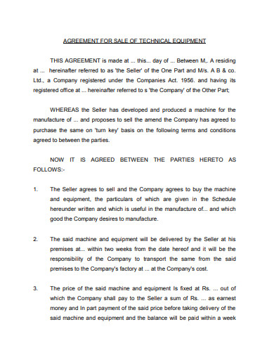 Equipment Sale Agreement - 10+ Examples, Format, Pdf | Examples