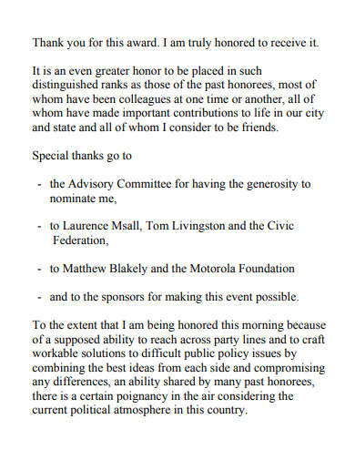 Thank You Speech For Award Examples 10 Short Ceremony 
