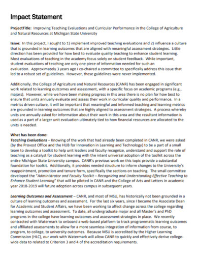 Performance Impact Statement - 10+ Examples, Format, Pdf | Examples