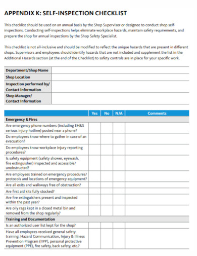 Self-Inspection Checklist - 10+ Examples, Format, Pdf | Examples