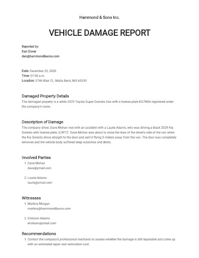 Vehicle Damage Report - 7+ Examples, Format, How to Write, Pdf