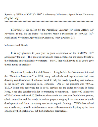 Volunteer Appreciation Speech - 3+ Examples, Format, Sample | Examples