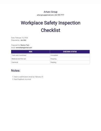 Workplace Safety Checklist - 10+ Examples, Format, Pdf | Examples