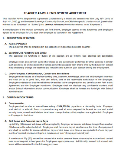 Teacher Employment Agreement - 3+ Examples, Format, Pdf