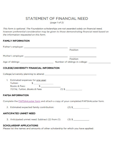 Financial Need Statement - 10+ Examples, Format, Pdf | Examples