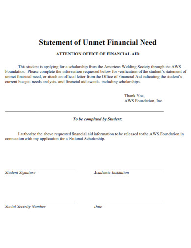 Financial Need Statement - 10+ Examples, Format, Pdf | Examples