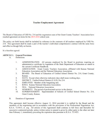 Teacher Employment Agreement - 3+ Examples, Format, Pdf