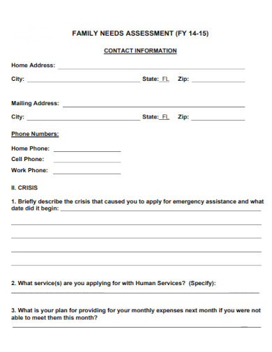 Family Needs Assessment - 10+ Examples, Format, Pdf | Examples
