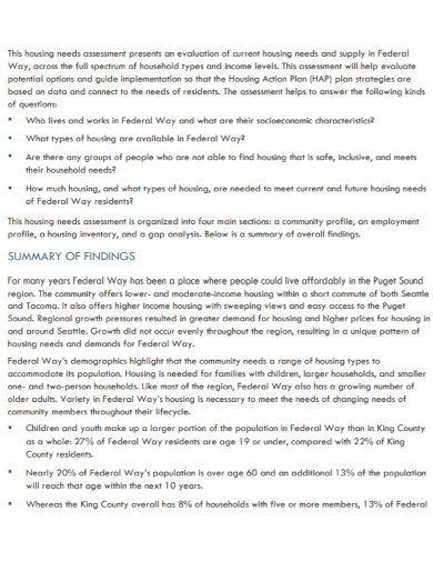 Housing Needs Assessment - 10+ Examples, Format, Pdf | Examples
