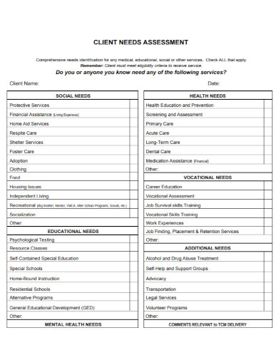 Client Needs Assessment - 10+ Examples, Format, Pdf | Examples