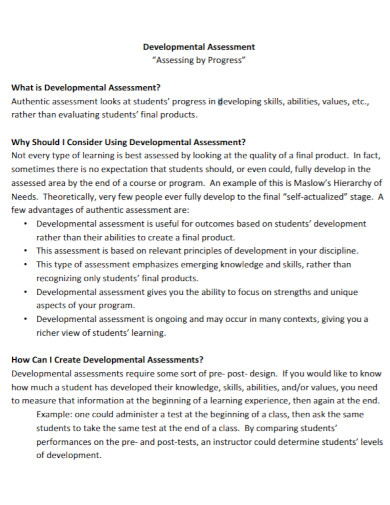 Developmental Assessment 10 Examples Format Pdf Examples