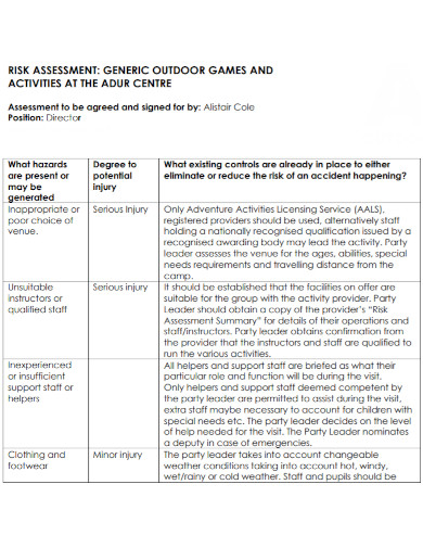 Outdoor Risk Assessment - 10+ Examples, Format, Pdf | Examples