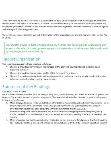 Housing Needs Assessment - 10+ Examples, Format, Pdf | Examples