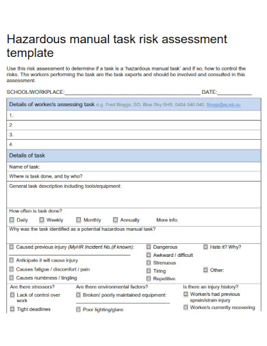 Task Risk Assessment - 10+ Examples, Format, Pdf | Examples