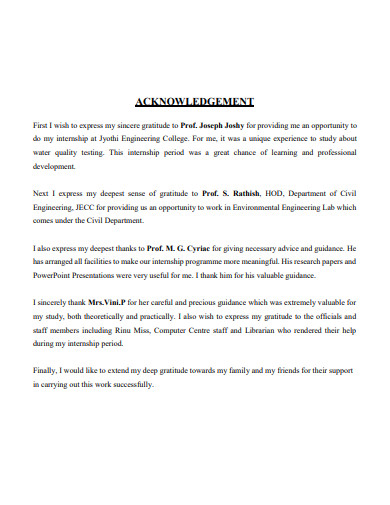 Acknowledgement for Internship Report - 11+ Examples, Format, Pdf ...