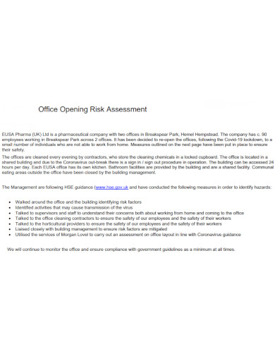 Office Risk Assessment - 10+ Examples, Format, Pdf | Examples