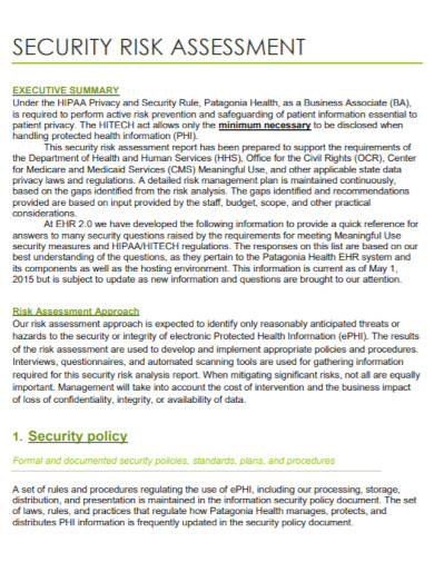 Security Risk Assessment - 10+ Examples, Format, Pdf | Examples