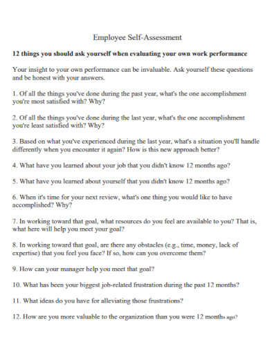 Employee Self Assessment - 10+ Examples, Format, Pdf | Examples
