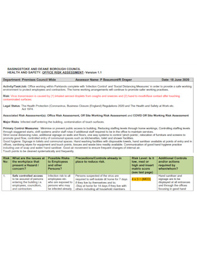 Office Risk Assessment - 10+ Examples, Format, Pdf | Examples