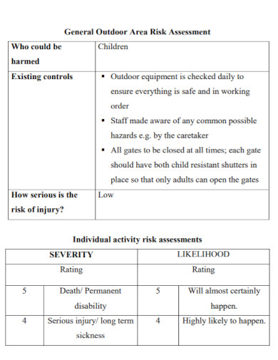Outdoor Risk Assessment - 10+ Examples, Format, Pdf | Examples