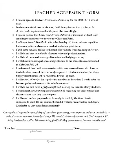 Teacher Agreement Form - 6+ Examples, Format, Pdf | Examples