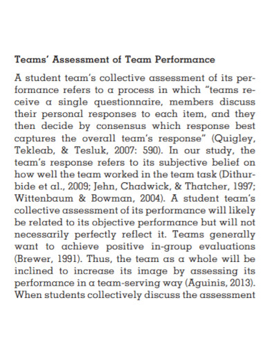 Team Performance Assessment - 9+ Examples, Format, Sample | Examples