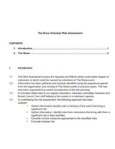 Volunteer Risk Assessment - 10+ Examples, Format, Pdf | Examples