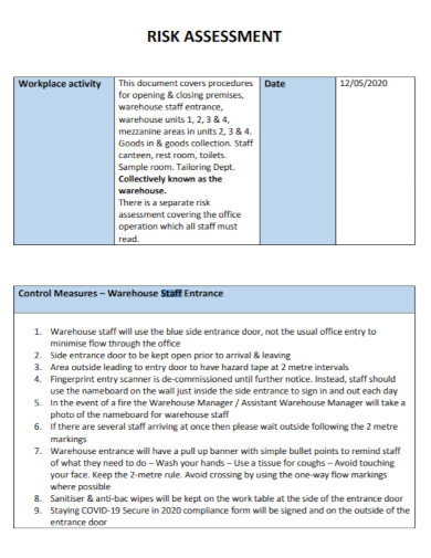 Warehouse Risk Assessment - 4+ Examples, Format, Pdf
