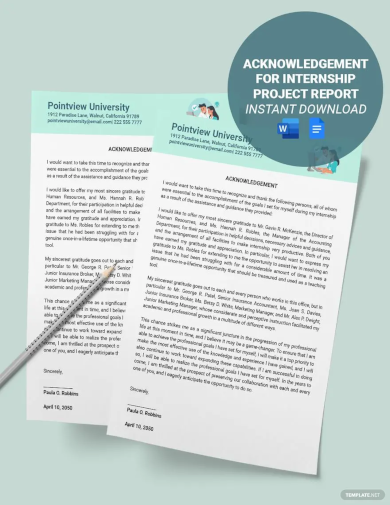 Acknowledgement for Internship Report - 11+ Examples, Format, Pdf ...