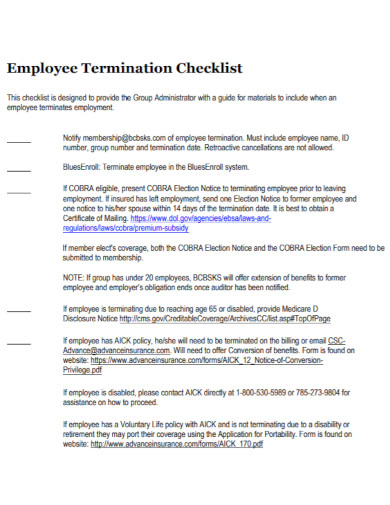 10+ Employee Termination Checklist Examples [ Company, Restaurant ...