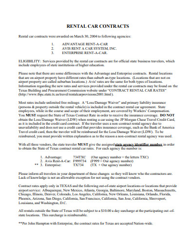 Car Rental Contract - 8+ Examples, Format, Pdf