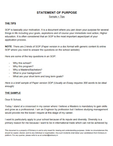 SOP Statement of Purpose - 10+ Examples, Format, Pdf | Examples
