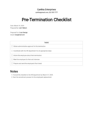 10+ Employee Termination Checklist Examples [ Company, Restaurant ...