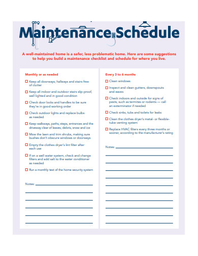 Maintenance Schedule Checklist - Examples, How to Make, PDF
