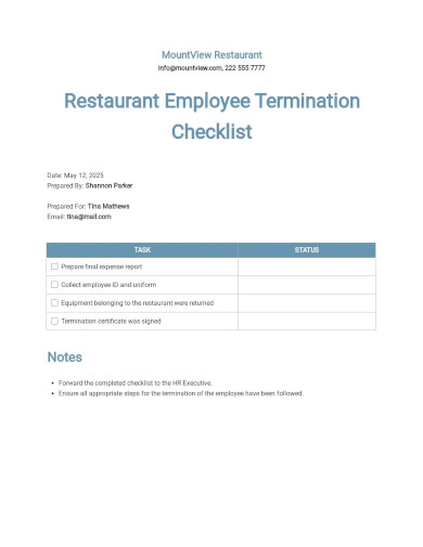 10+ Employee Termination Checklist Examples [ Company, Restaurant ...