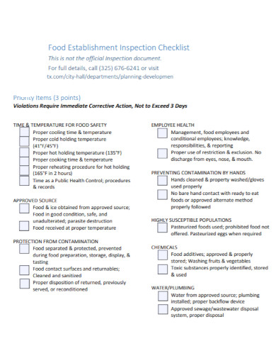 5+ Food Safety Inspection Checklist Examples in PDF | Examples
