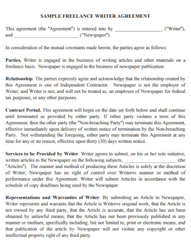 Freelance Writer Agreement - 10+ Examples, Format, Pdf | Examples