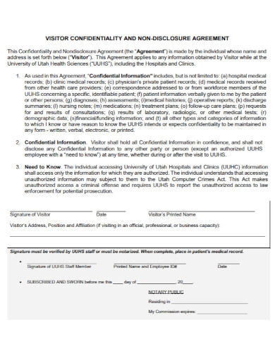 Visitors Non-Disclosure Agreement - 10+ Examples, Format, Pdf | Examples