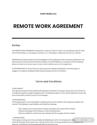 Remote Work Agreement - 10+ Examples, Format, Pdf | Examples