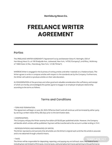 Freelance Writer Agreement - 10+ Examples, Format, Pdf | Examples