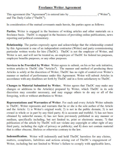 Freelance Writer Agreement - 10+ Examples, Format, Pdf | Examples