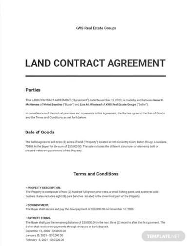 Land Contract Agreement - 4+ Examples, Format, Pdf