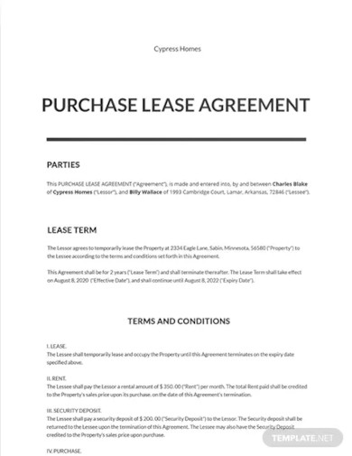 Lease Purchase Agreement - 10+ Examples, Format, Pdf | Examples